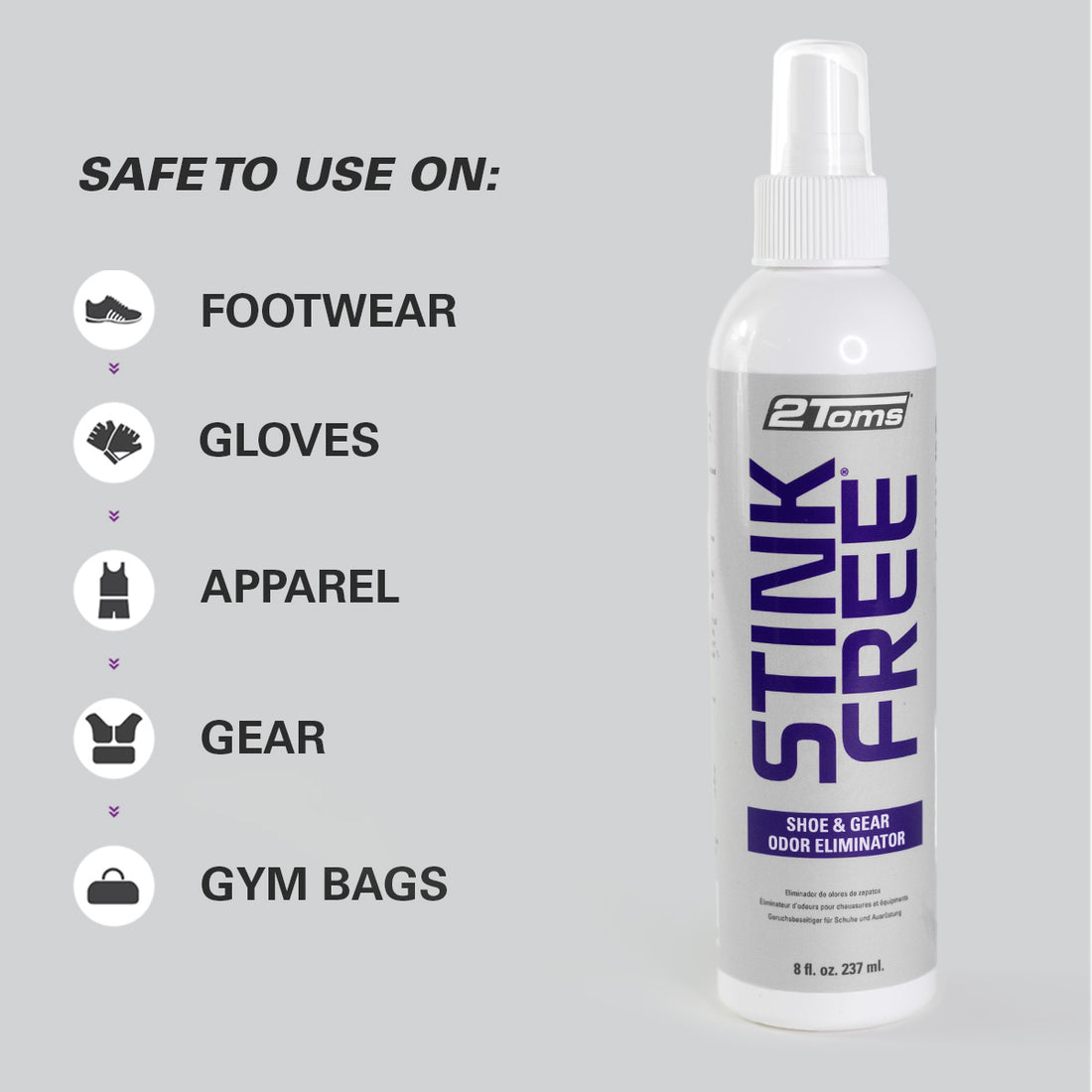 Fight Stinky Shoe Odor Spray & Gear - 2Toms® Stink Free®