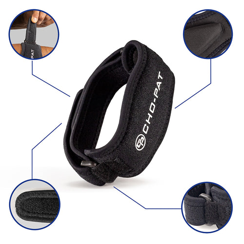Cho-Pat Tennis Elbow Strap, Adjustable Forearm Support, Black, One Size ...