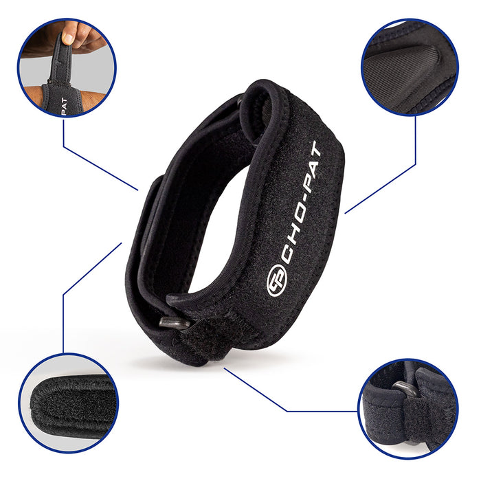 Cho-Pat Tennis Elbow Strap, Adjustable Forearm Support, Black, One Size ...